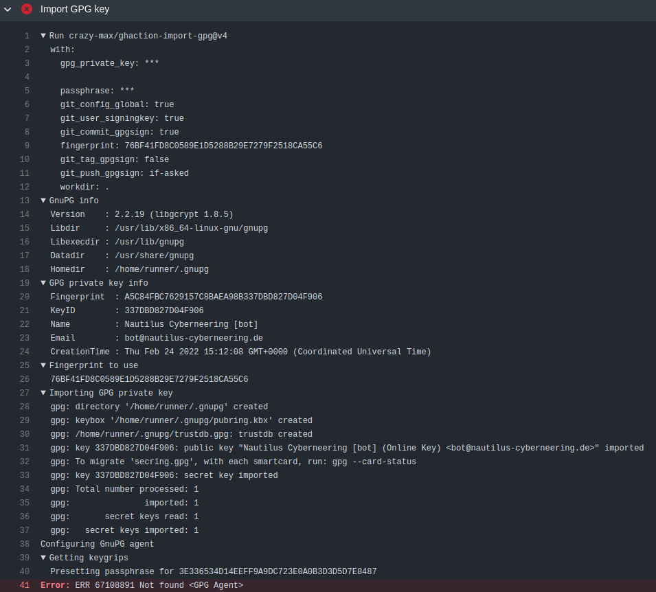 Transient ERR 67108891 Not found · Issue #119 · crazy-max/ghaction-import-gpg · GitHub
