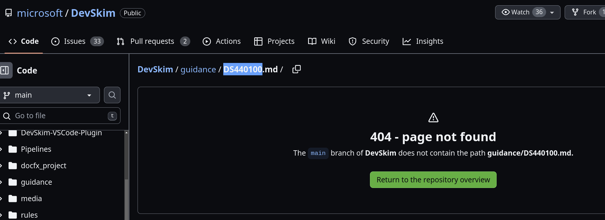 Missing Link To Ds440100 Documentation · Issue 544 · Microsoft Devskim · Github
