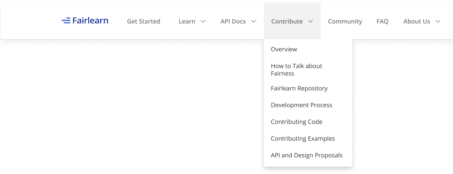 DOC: Revise website navbar menu structure to reflect website redesign · Issue #986 · fairlearn ...