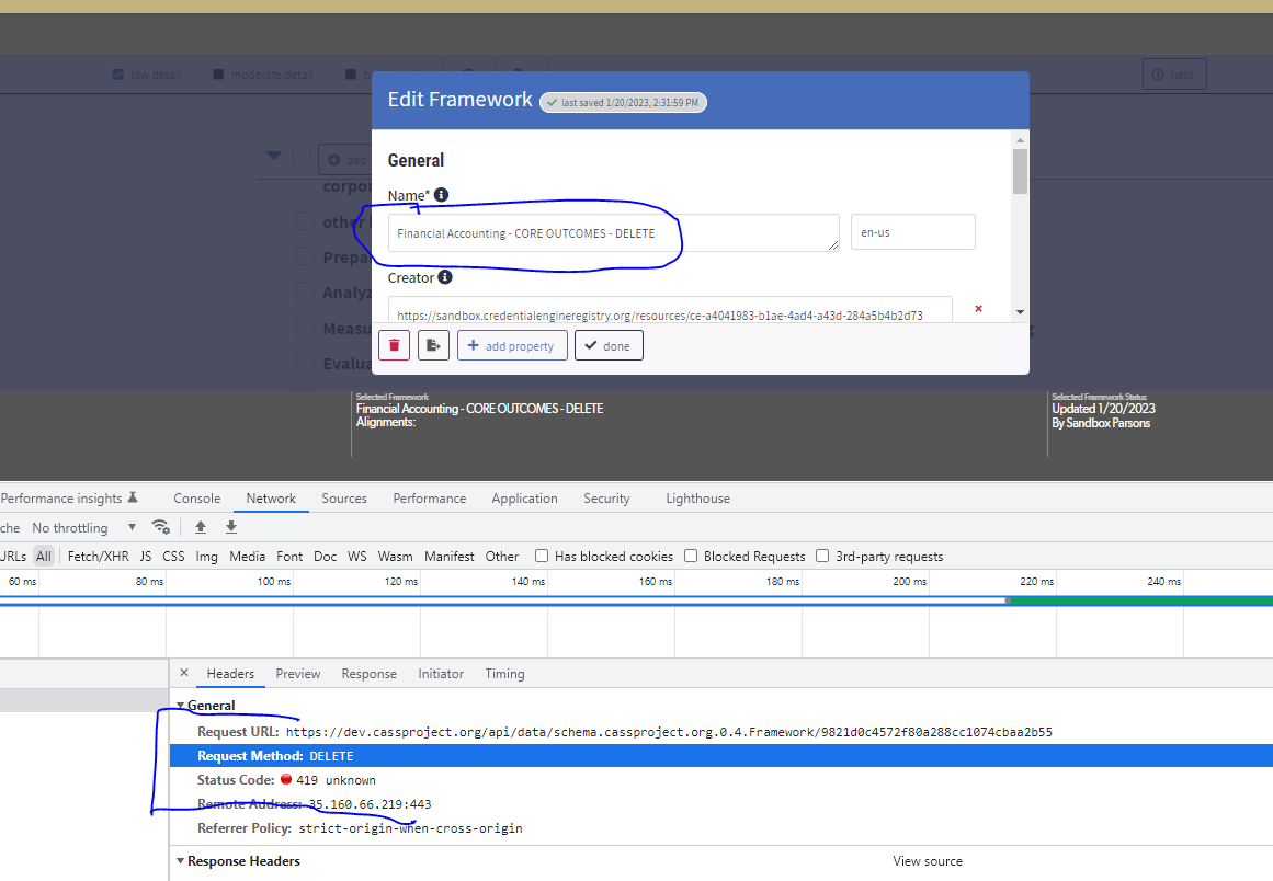 Unable To Delete A Framework In The Sandbox · Issue 1266 · Cassproject 