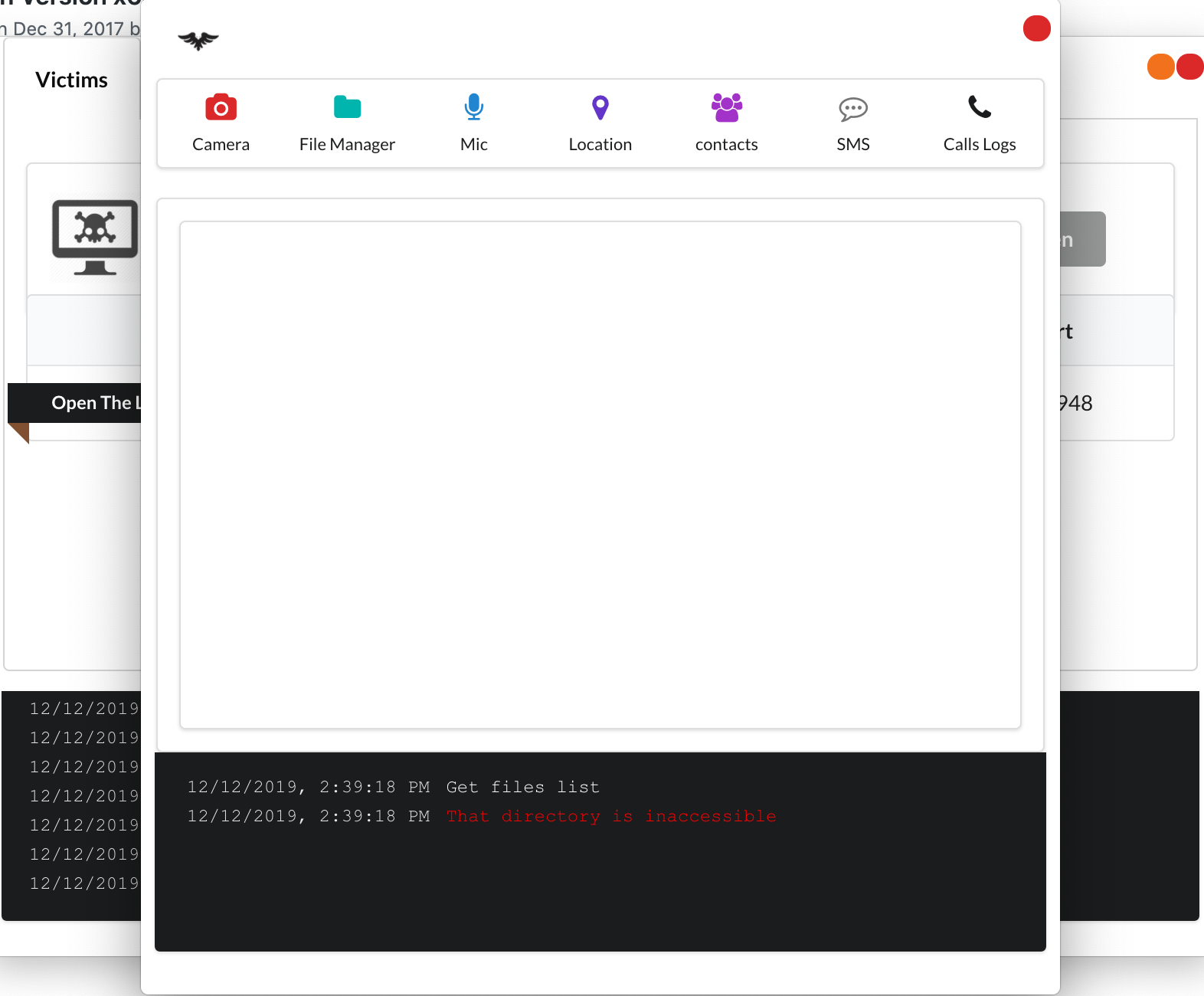 Connected to victim device but no commands working · Issue #167 · AhMyth/AhMyth-Android-RAT · GitHub