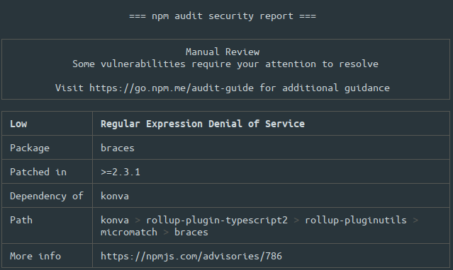 Npm audit vulnerability 786 · Issue #605 · konvajs/konva · GitHub