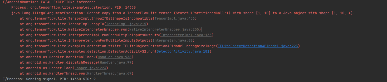 mobile_ssd_v2_float_coco.tflite model :Cannot copy between a TensorFlowLite tensor with shape [1 ...