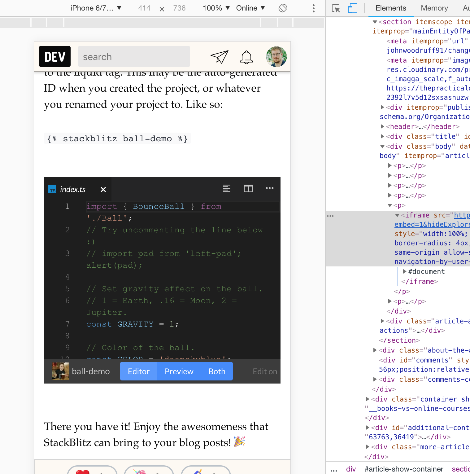 StackBlitz Liquid Tag Embed improperly sizing on mobile · Issue #1155 · forem/forem · GitHub