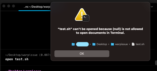 command/sh” can’t be opened because (null) is not allowed to open documents in Terminal. · Issue ...