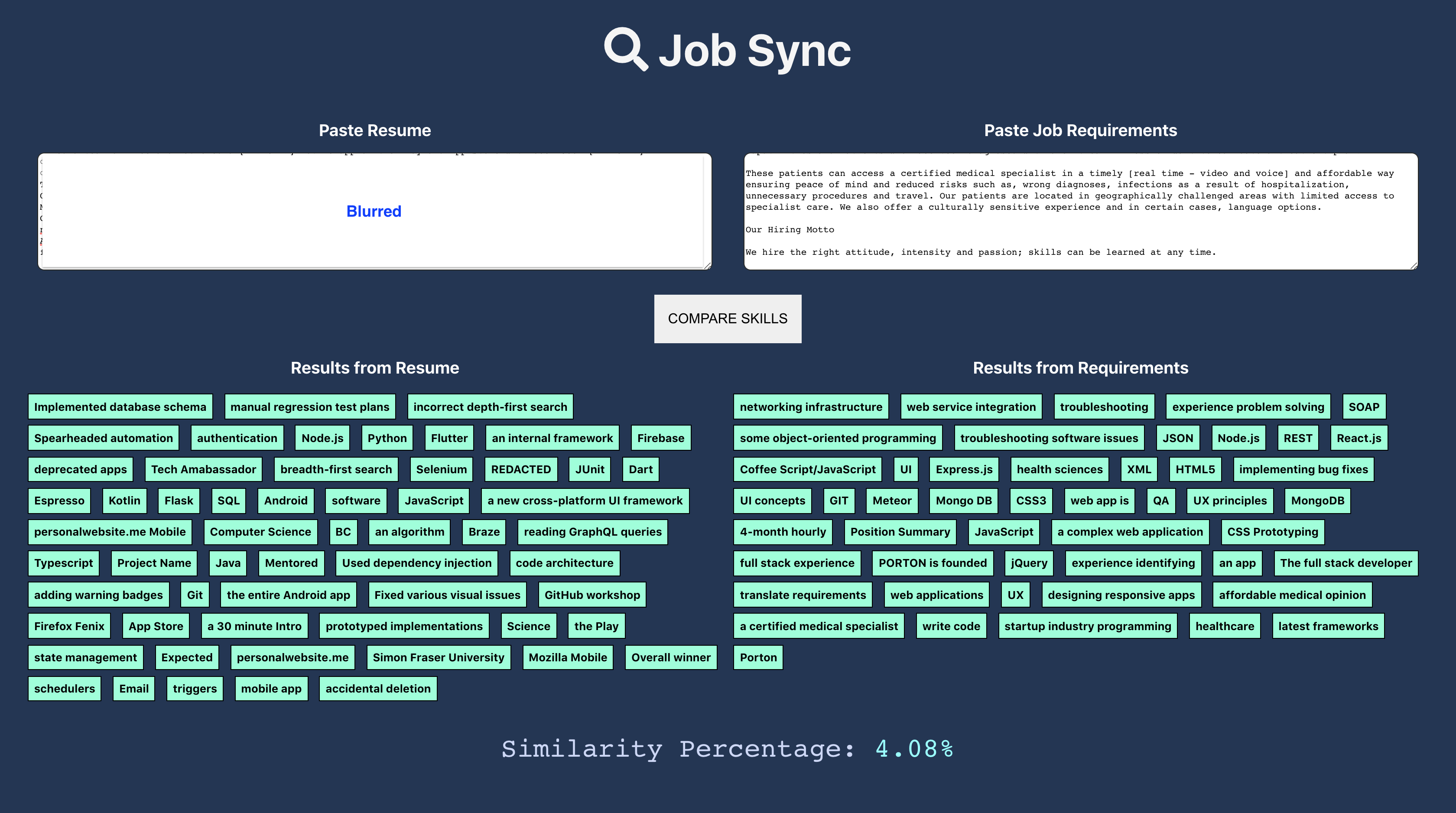 GitHub - gittaygit/jobsync: A visualized tool for extracting skills in a resume and comparing it ...