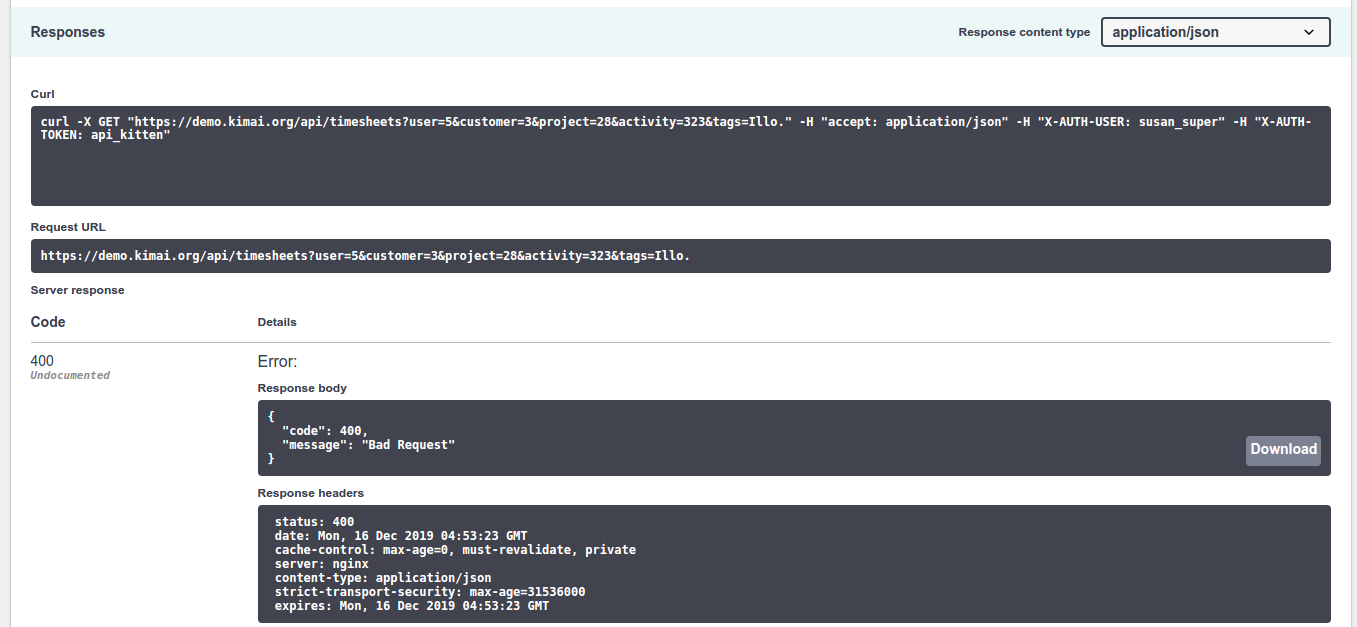 [API]: GET /api /timesheets with tags produce "Bad Request" error message · Issue #1322 · kimai ...