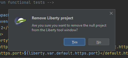 Project name is null when manually removing a project from the Liberty tool window · Issue #345 ...
