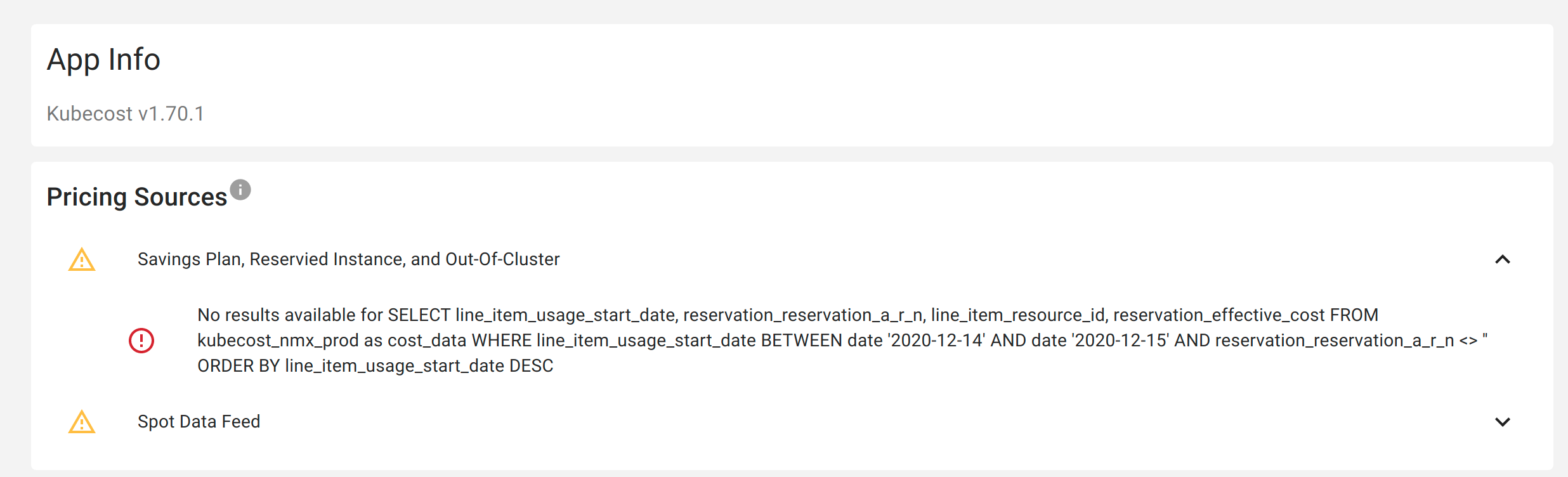 Pricing Sources show warning when no reserved instances · Issue #629 · opencost/opencost · GitHub