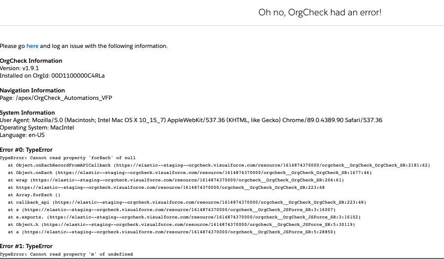 Error In The Automations Tab · Issue 52 · Salesforcelabs Orgcheck · Github