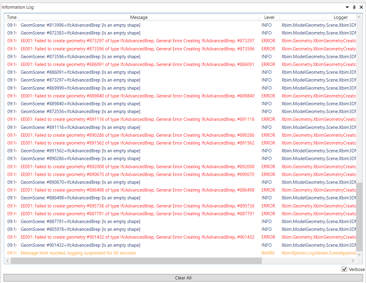 EE001: Failed to create geometry #362098 of type IfcAdvancedBrep, General Error Creating ...