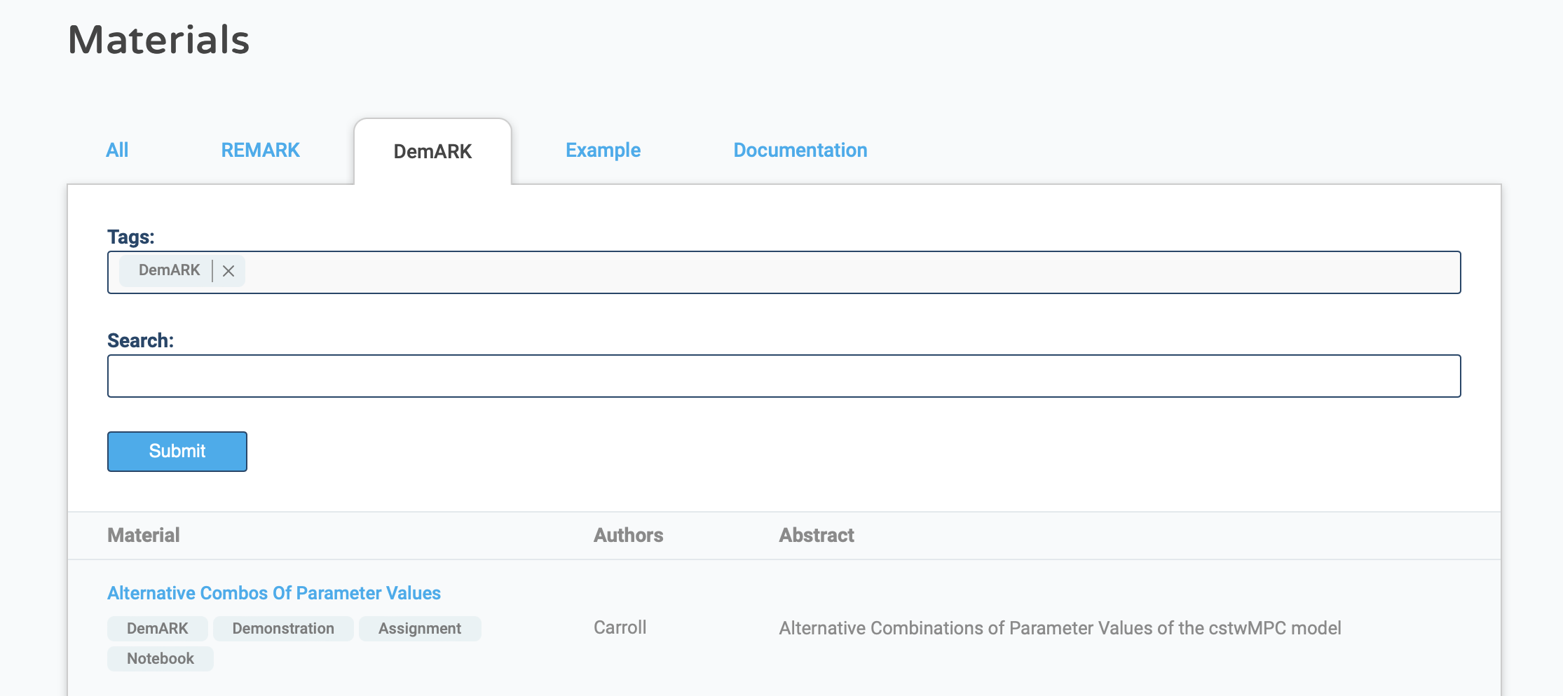 Remove tabs on Materials page · Issue #38 · econ-ark/econ-ark.org · GitHub