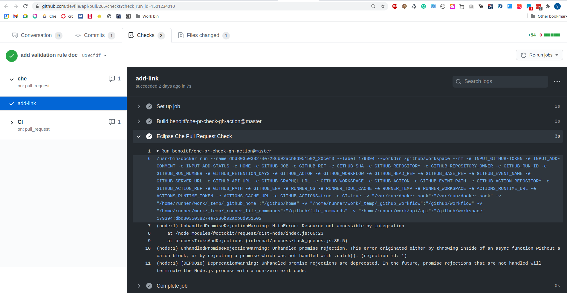 Che Add Link Pull Request Pr Job Is Broken · Issue 267 · Devfile Api · Github