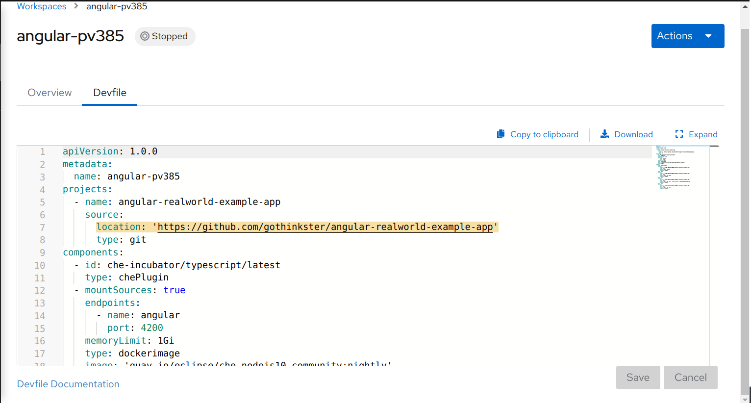 allow download devfile · Issue #16260 · eclipse-che/che · GitHub