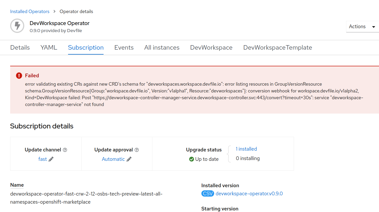 Can not reinstall DWO when CRs from the previous installation exist · Issue #645 · devfile ...