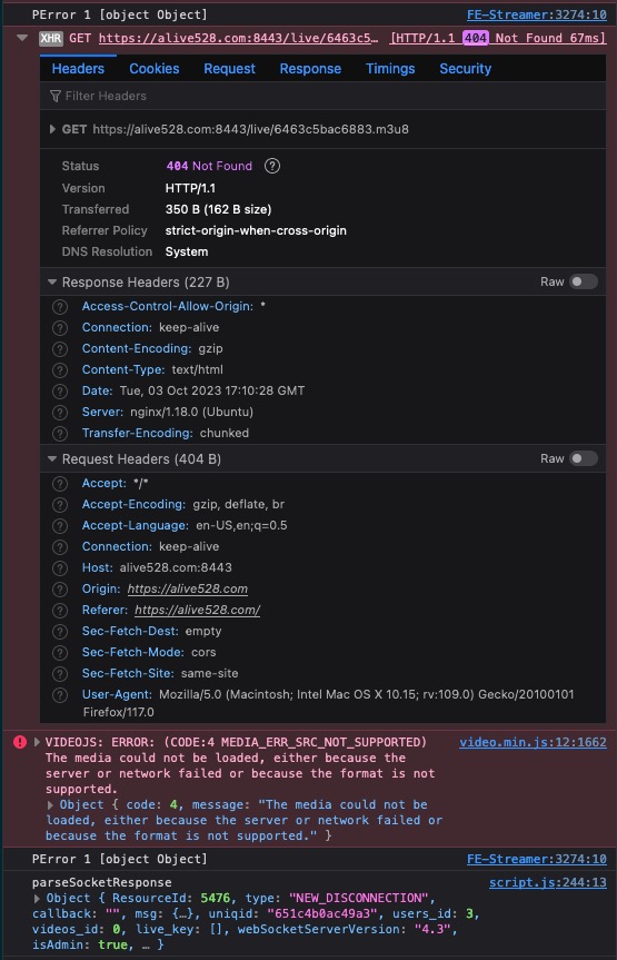 XHR error - M3U8 File for live stream is not being created · Issue #8501 · WWBN/AVideo · GitHub