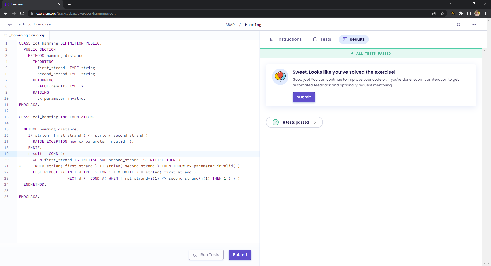 Error occurred in exercise : "HAMMING DISTANCE" · Issue #116 · exercism/abap · GitHub