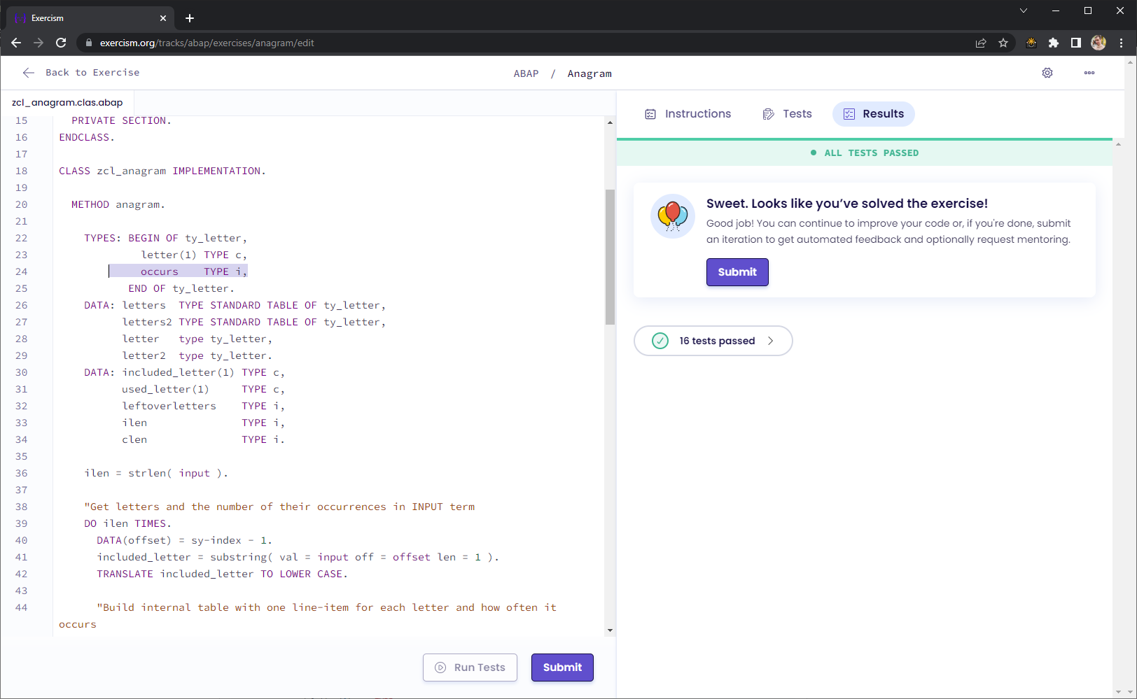 Anagram - "Incompatible type" error flagged in Exercism but code works in SAP-system · Issue ...