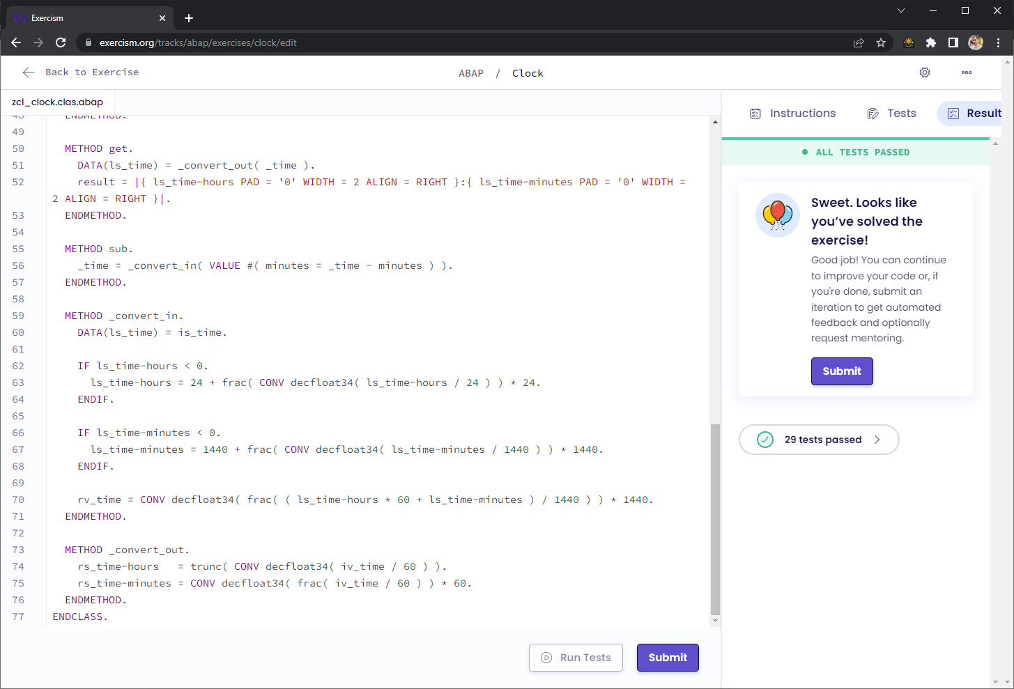 Clock - Unspecified error but it works on NW ABAP · Issue #102 · exercism/abap · GitHub
