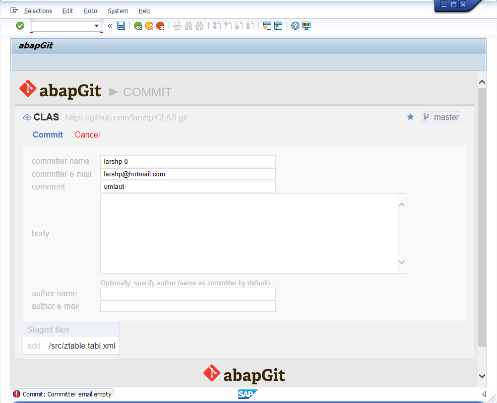 "Commit: Committer email empty" when german umlaut 'ö' or 'ü' is in committer name · Issue #795 ...