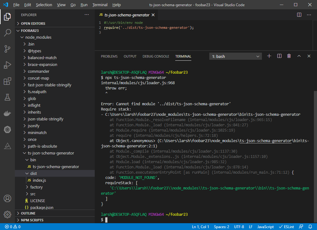 Cannot execute binary · Issue #541 · vega/ts-json-schema-generator · GitHub