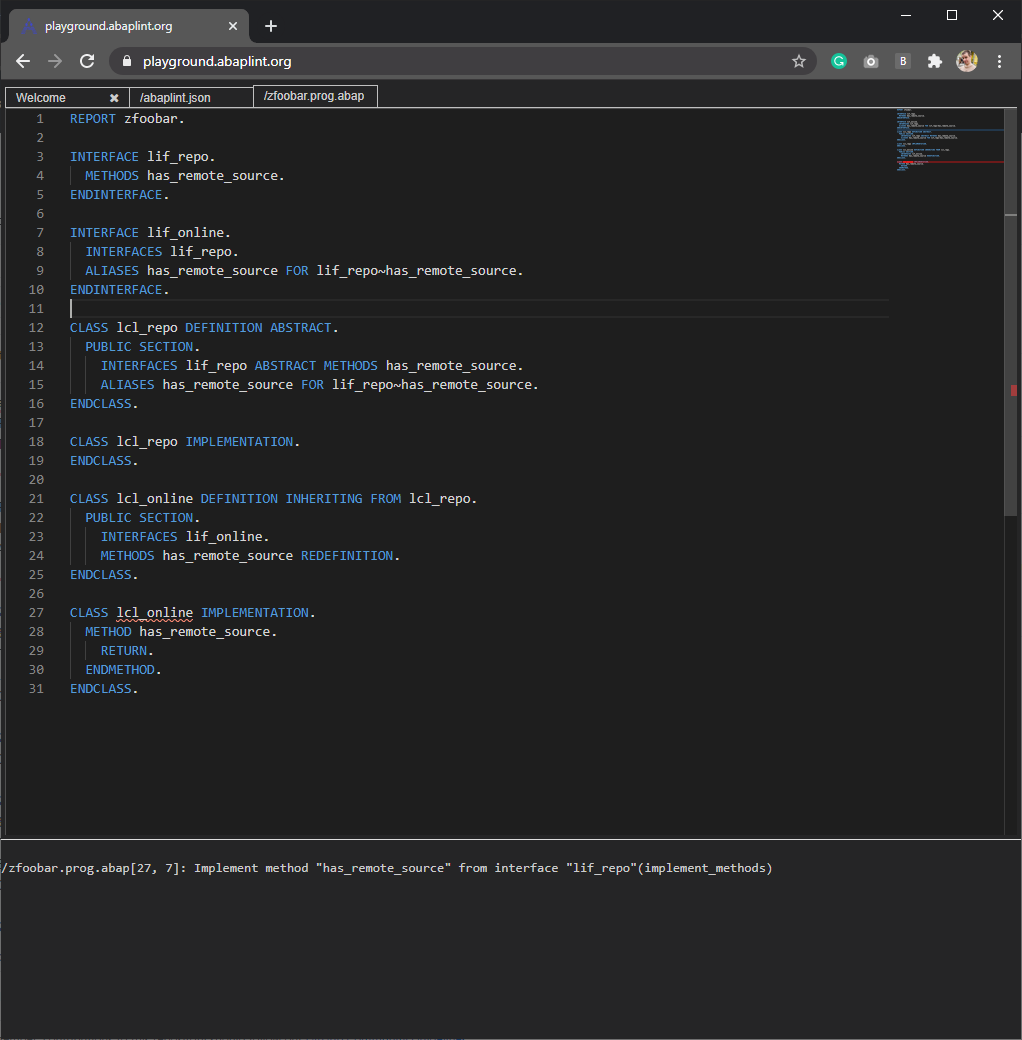 implement method, false positive · Issue #1561 · abaplint/abaplint · GitHub