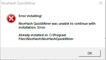 Reinstallation error · Issue #126 · nicehash/NiceHashQuickMiner · GitHub