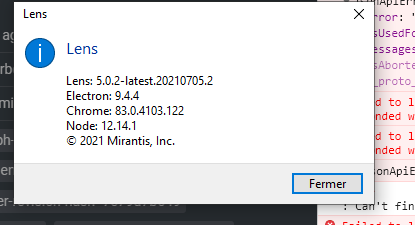 Lens5 - no more logs and console buttons when a pod is selected ...