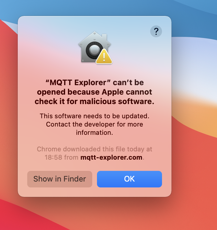 Apple cannot check MQTT Explorer for malicious software · Issue #525 · thomasnordquist/MQTT ...