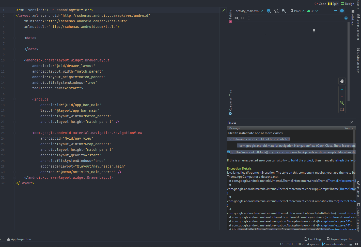 The style on this component requires your app theme to be Theme.AppCompat (or a descendant ...