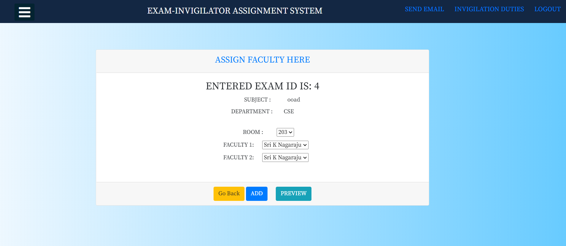 GitHub - aneesha1662/Exam-Invigilator-Assignment-System