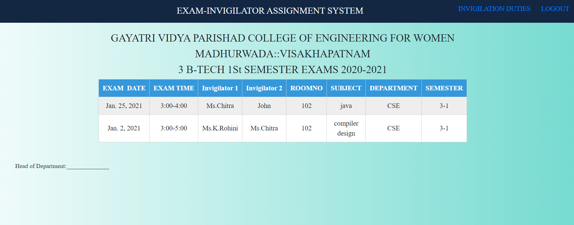 GitHub - aneesha1662/Exam-Invigilator-Assignment-System