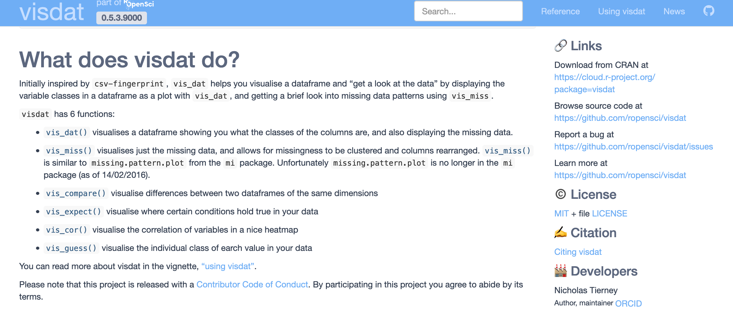 `visdat` by Nick Tierney to "“get a look at the data” incl. missing data · Issue #1 · Openscapes ...