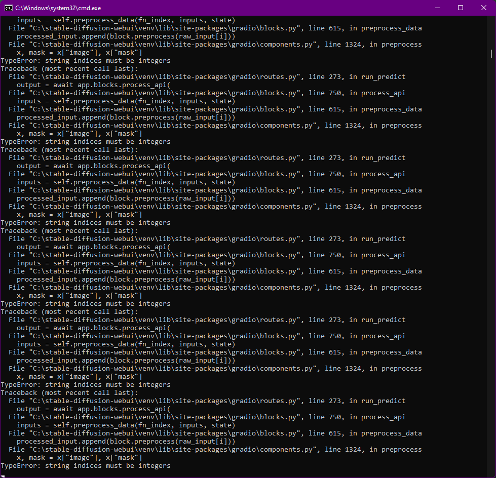 Errors after inpainting · Issue #886 · AUTOMATIC1111/stable-diffusion-webui · GitHub