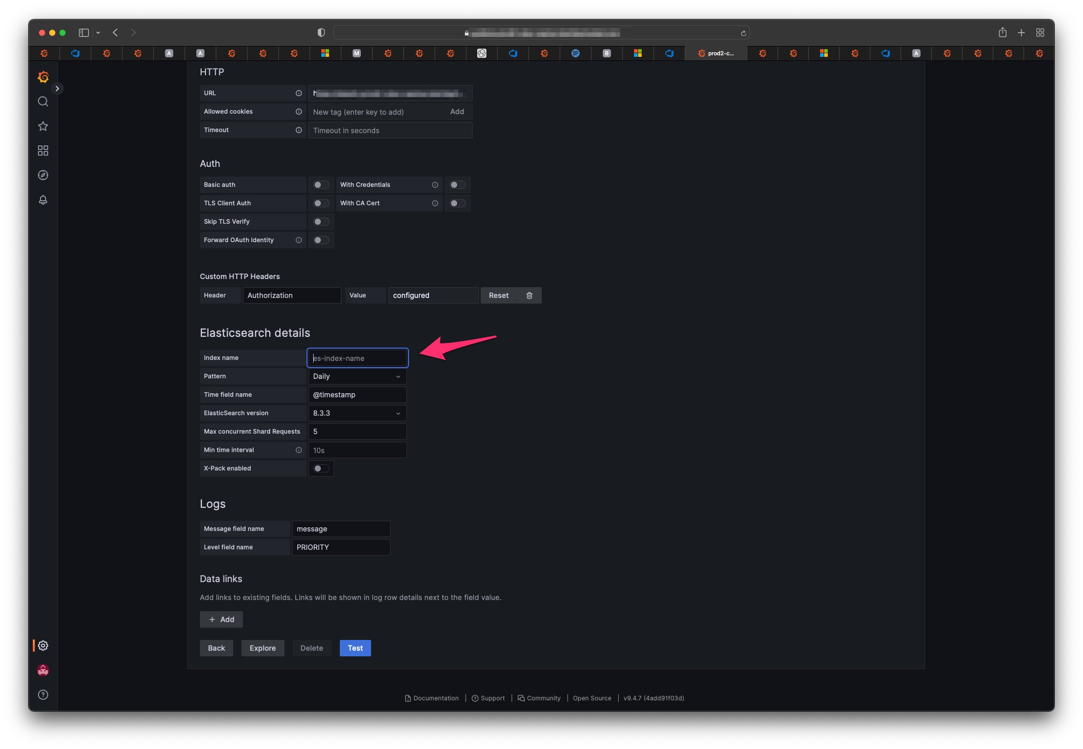 Grafana randomly provisioning datasources with incomplete information (missing Index name ...
