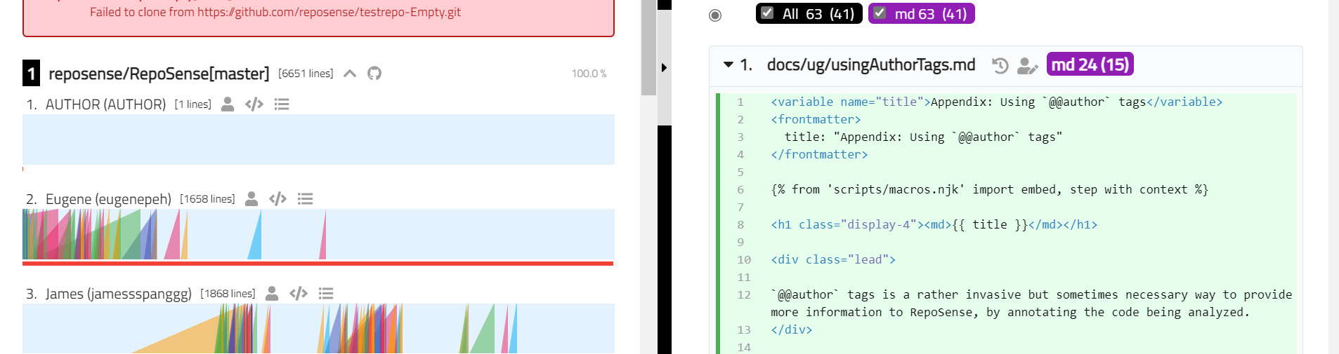 RepoSense incorrectly identify tagged authors · Issue #1568 · reposense/RepoSense · GitHub