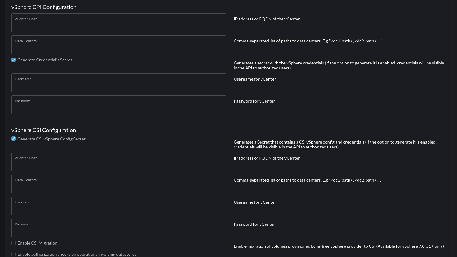 vSphere CPI/CSI options omitted when selecting `vsphere` cloud provider in Rancher 2.6.7 or ...