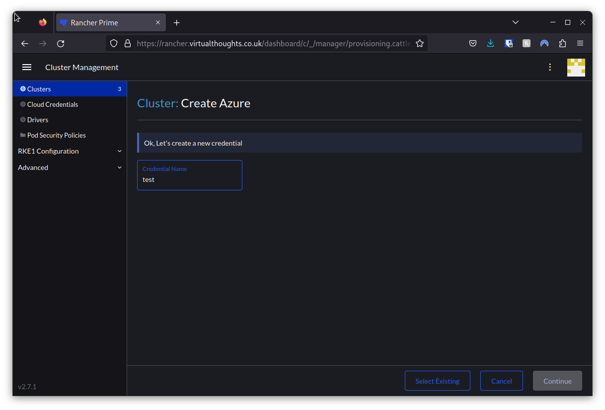 Unable To Click `continue` When Specifying A New Cloud Credential As Part Of Creating A New