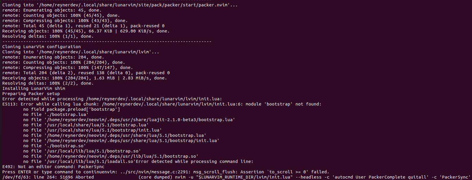 [Bug]: Install Error · Issue #1542 · LunarVim/LunarVim · GitHub