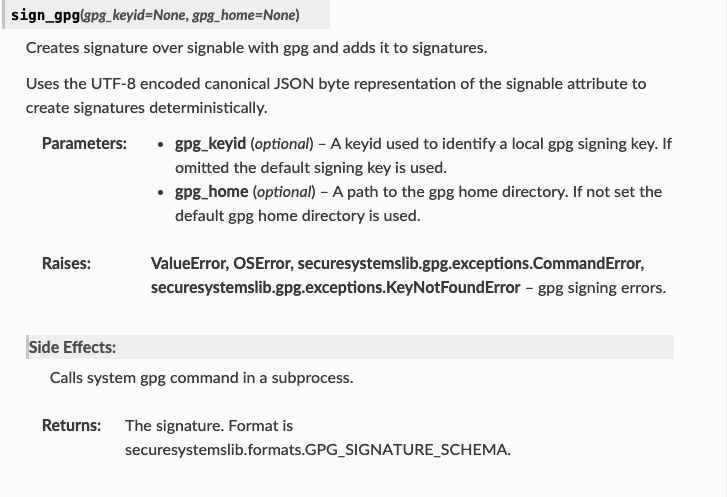 Format custom "Side Effects" docstring section · Issue #401 · in-toto/in-toto · GitHub