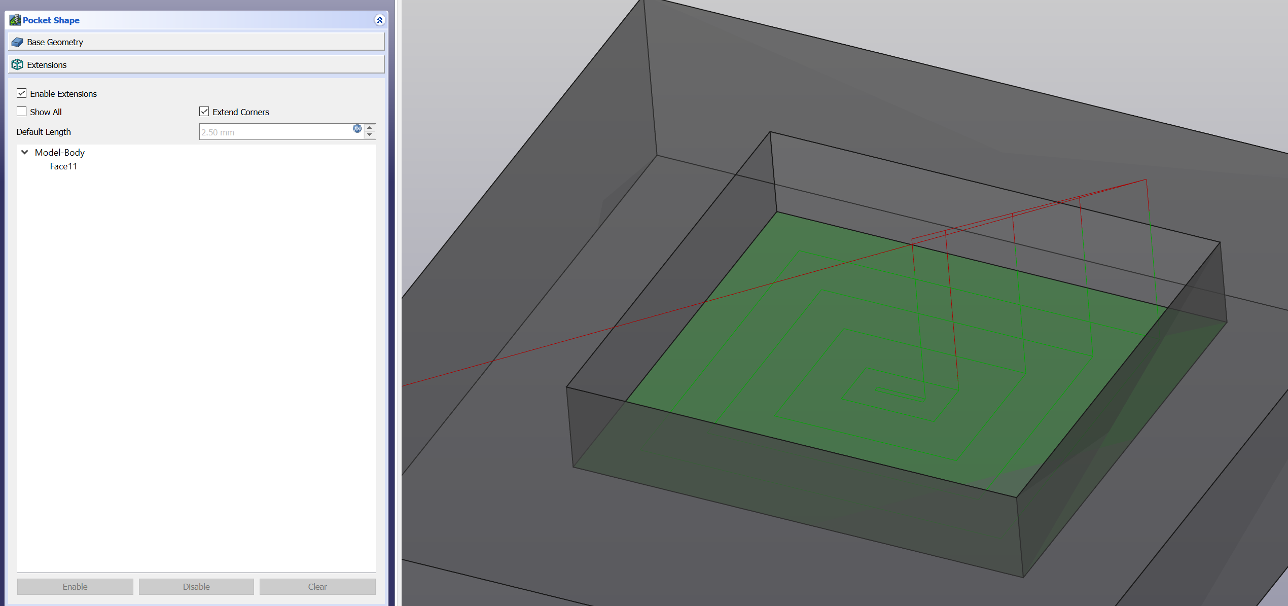 Problem Pocketshape Doesnt Extend Corners And Keeps Disabling Enable Extensions Again 