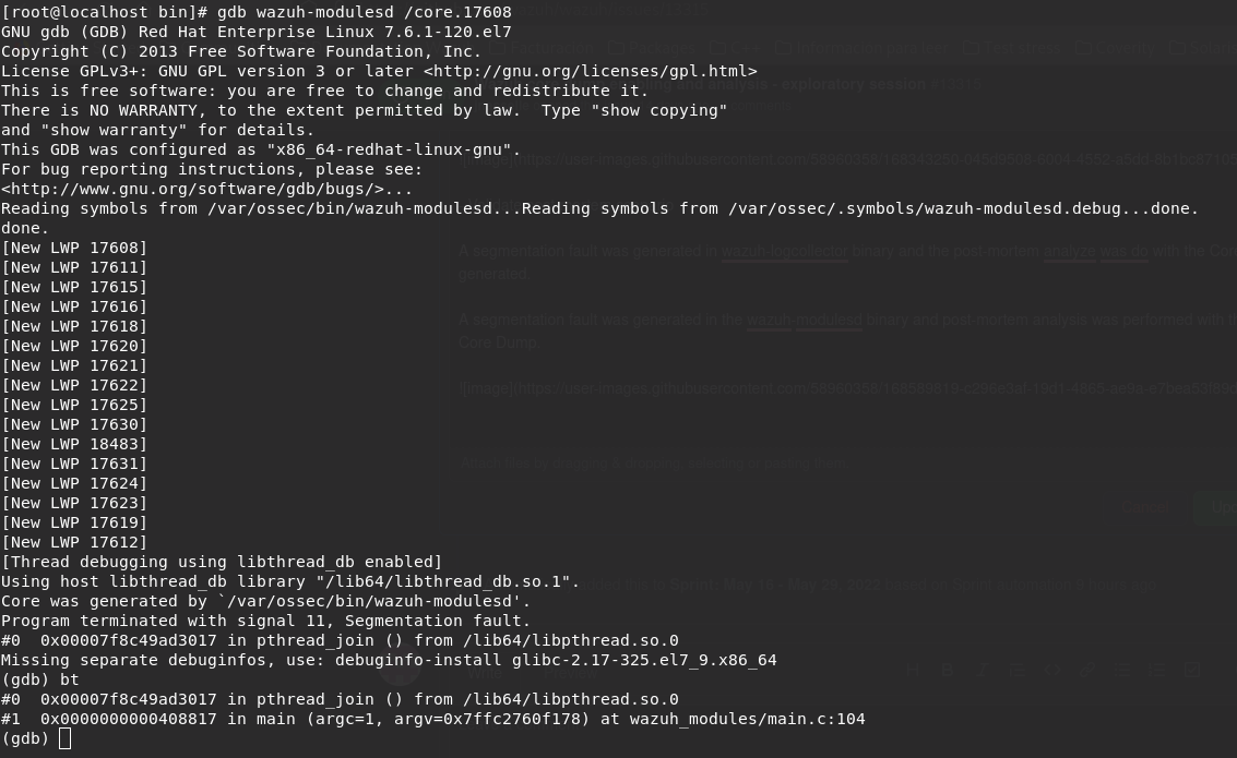 Wazuh core dump enabling and analysis - exploratory session · Issue #13315 · wazuh/wazuh · GitHub