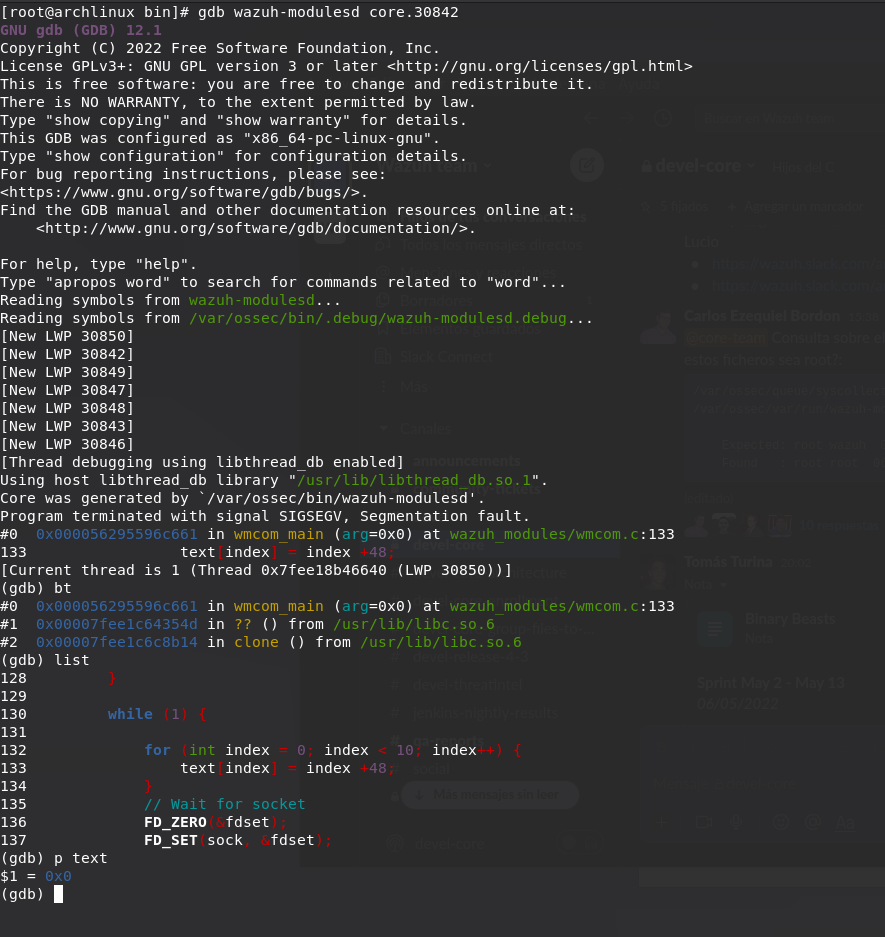 Wazuh core dump enabling and analysis - exploratory session · Issue #13315 · wazuh/wazuh · GitHub
