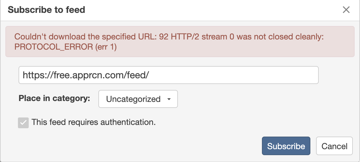 [BUG] 无法订阅 反斗限免RSS · Issue #412 · HenryQW/Awesome-TTRSS · GitHub