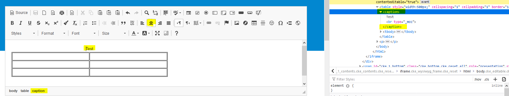 Table caption alignment is not recognized by the Justify plugin · Issue #3739 · ckeditor ...