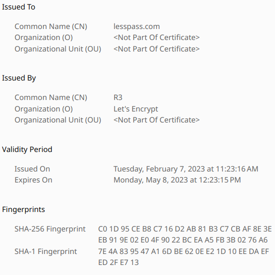 Let's Encrypt certificate for lesspass.com is expired · Issue #765 · lesspass/lesspass · GitHub