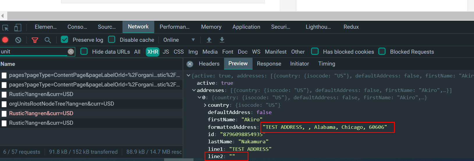 [Verify backend fix when it will be done] Unit Shipping Address missing 2nd address in list ...