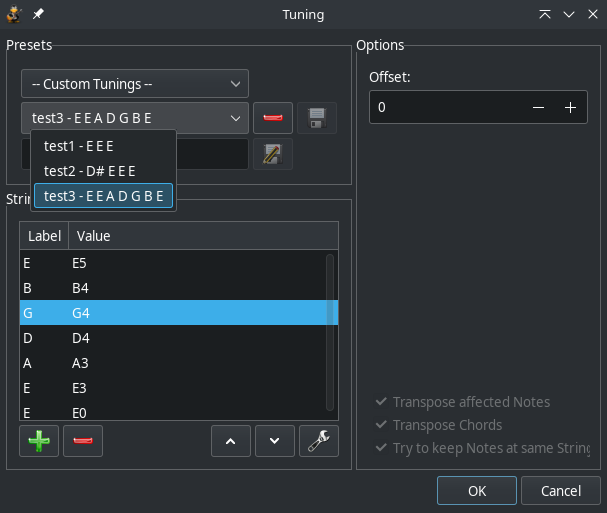 wrong tuning and nice to have separate tunings configuration on user ...