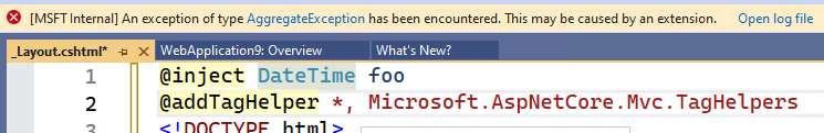 Warning shows up when hovering over `addTagHelper` on cshtml in an ASP.NET Core Web App · Issue ...