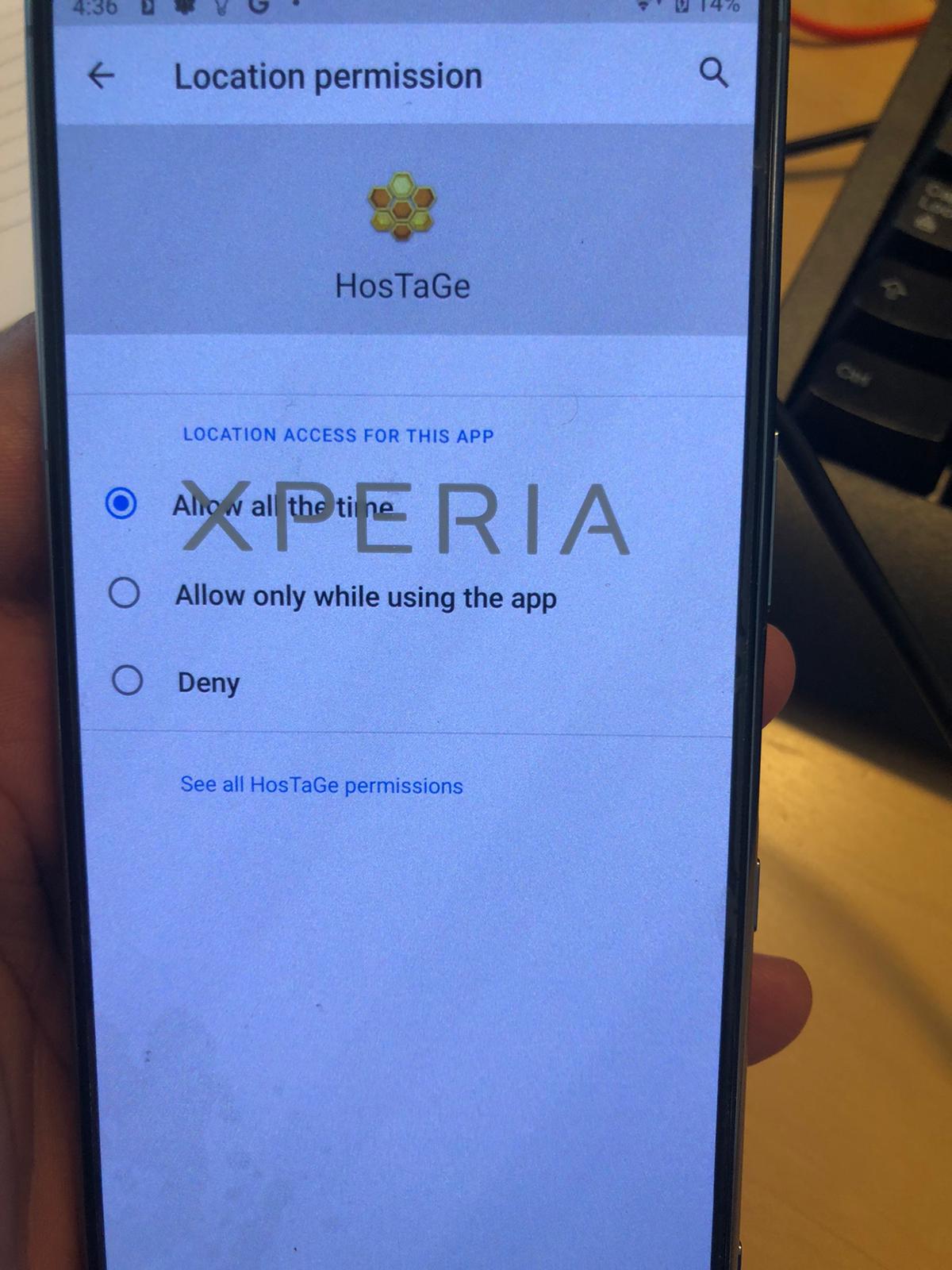 Location access - Permission to access location - Allow all the time is ...